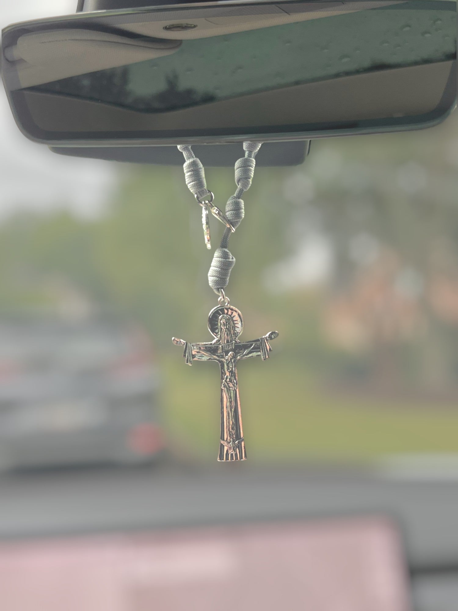 Trinity Crucifix Rearview Mirror Rosary - Knots of Grace